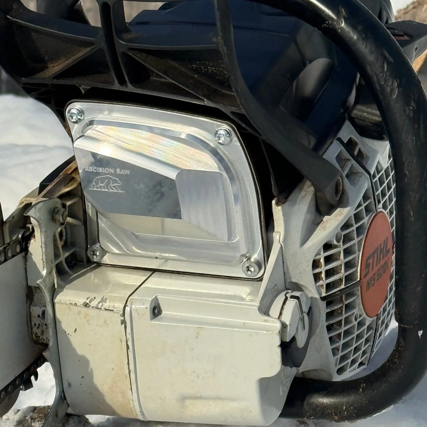 MS500i Billet Exhaust / Muffler Cover – Red Beard Saws - Stoeckel Stacks